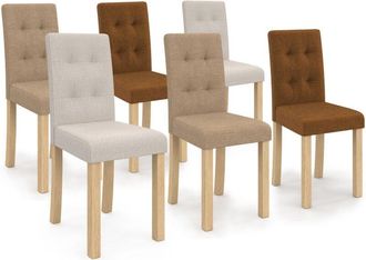 IDMarket Lot de 6 chaises POLGA capitonn&eacute;es mix color taupe, beige et marron