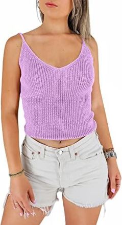 JOPHY & CO. Top Crop en tricot femme à épaule étroite col V élastique (cod. 1501), lilas, Medium