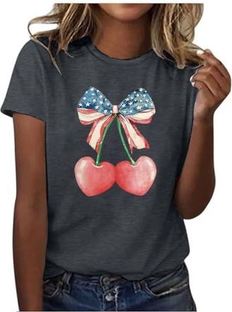 Generic T-shirt pour femme avec imprim&eacute; de lettres de lalphabet - Col rond - Manches courtes - D&eacute;contract&eacute; - Polyvalent, gris fonc&eacute;, M