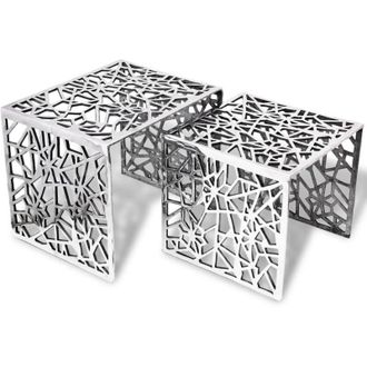 vidaXL Vidaxl - Table auxiliaire carr&eacute;e 2 pi&egrave;ces Aluminium Argent&eacute;