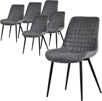 ML Design Lot de 6 Chaises de Salle à Manger, Anthracite, Assise en Velours avec Pieds Métalliques Noirs, Chaises de Cuisine avec Dossier, Chaises Rembourrées