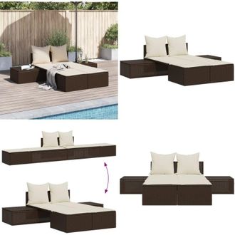 vidaXL Doppel-Sonnenliege mit Auflagen Braun Poly Rattan - Doppel-Sonnenliege - Gartenliege - Lounge Chair - Outdoor Liege - Poolside Lounge - Home & Living