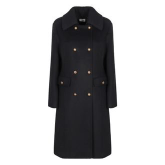 P.A.R.O.S.H. Schwarzer Wollmantel mit doppelreihiger Knopfleiste - - Coats - Damen - Schwarzk - XS