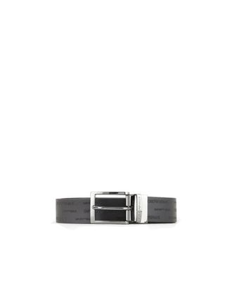 Emporio Armani G&uuml;rtel - Reversible Leather Belt With All-Over Logo Letteri - Gr. ONE SIZE - in Grau - f&uuml;r Damen