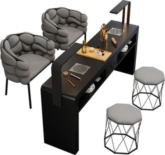 Generic Manicure Table Station Modern with Electric Dust Collector Nail Tech Desk with Power Outlets and Led Lamp Compact Nail with Drawers Cabinet for Beauty