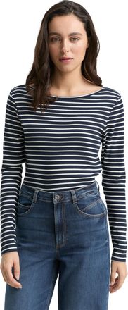 Tom Tailor Damen 1047730 Langarmshirt mit Streifenmuster, 38573-Navy Offwhite Tee Stripe, XS
