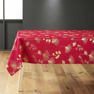 Douceur d'Int&eacute;rieur Bloomy Tischdecke, rechteckig (150 x 240 cm), Rot/Gold, Polyester mit Metallic-Druck