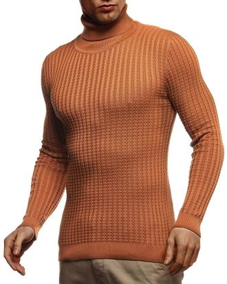 LEIF NELSON Herren Strickpullover Warmer Pullover mit Rollkragen Rollkragenpullover für Männer Pulli für Winter Rolli LN2115 XL Rot-Braun