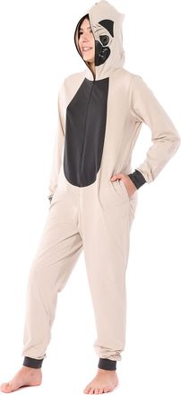 Ladeheid Mädchen Teenager Schlafoverall aus Baumwolle Jumpsuit Verkleidung mit Kapuze LA40-233 (Beige Mops, 158)
