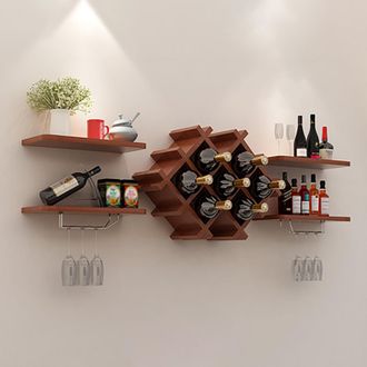 Generic Weinregal Holz, Wandregal für Spirituosen, Kreatives Styling, 7-Raster-Design, Robust und Langlebig, Geeignet für Wohnzimmer, Esszimmer, Weinkeller(Br