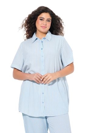Ulla Popken Damen große Größen Übergrößen Plus Size Seersucker-Bluse, Streifen, Hemdkragen, Halbarm lichtblau 58+ 837863720-58+