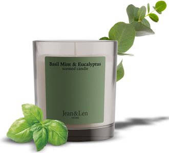 Jean & Len Scented Candle Basil Mint & Eucalyptus, hergestellt mit Sheabutter, Brenndauer ca. 40 Stunden, minimalistisches Design, erfrischender Duft, vegan, 195