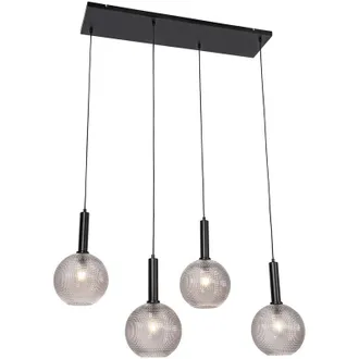 QAZQA chico - Suspension multiples - 4 lumi&egrave;re - L 110 cm - Noir - Design - &eacute;clairage int&eacute;rieur - Salon I Chambre I Cuisine I Salle &agrave; manger