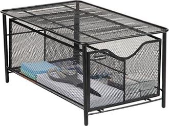 Mind Reader Network Collection, 2-Compartment Sliding Basket Storage, Kitchen, Desk, Makeup, Cabinet Organizer, Metal Mesh, 10.25L x 16.25W x 8H, Black