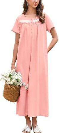 Ekouaer Chemise de Nuit Femme en Coton Longue Manches Courtes Vêtements de Nuit avec des Boutons Douce Rose S