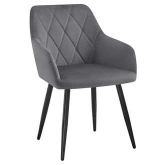 Woltu Chaise Salle &agrave; Manger, Chaise de Cuisine en Velours, Assise Rembourr&eacute;e avec Accoudoirs et Dossier, Pieds en M&eacute;tal, Gris Fonc&eacute;, BH352dgr-1