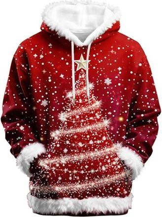 Generic Sweat à capuche de Noël surdimensionné pour femme avec bordure en fausse fourrure - Coupe ample à manches longues - Imprimé graphique de Noël - Pull d