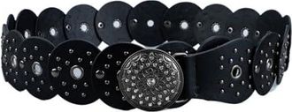 Generic Ceinture ronde en polyuréthane avec boucle en strass, ceinture punk rock pour femme, accessoire de taille de performance, accessoire de décoration, No