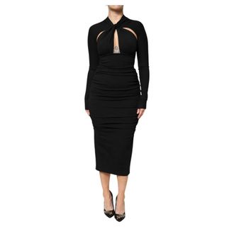 Dolce & Gabbana Schwarzes Sheath Midi Kleid Schl&uuml;ssellochausschnitt - - Dresses - Damen - Schwarzk - S