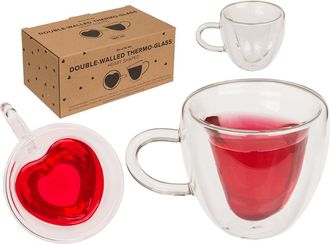 Out of the Blue Doppelwandiges Thermo-Glas mit Herzform, ca. 9 x 8,3 cm, ca. 180 ml, Brosilikat Glas, 2er Set in Verpackung aus Kraftpapier, Farblos