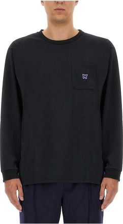 Needles Homme, Tops, Noir, Taille: S L/S Crew Neck Tee - Poly Jersey
