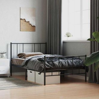 vidaXL Bettgestell mit Kopf- und Fu&szlig;teil Metall Schwarz 75x190 cm Vidaxl