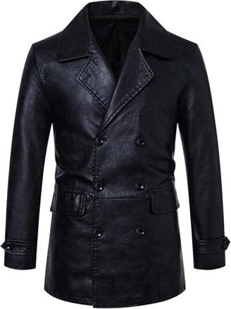 Generic Veste en similicuir pour homme, blazer crois&eacute; en similicuir, coupe ajust&eacute;e, style d&eacute;contract&eacute;, noir, taille 3XL