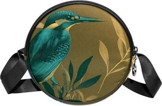 Generic Petit sac &agrave; bandouli&egrave;re rond &eacute;l&eacute;gant Kingfisher avec fermeture &eacute;clair et bretelles r&eacute;glables pour femme et fille