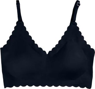 Generic Soutien-gorge pour femme avec d&eacute;collet&eacute; plongeant en V et p&eacute;tale, sans sous-v&ecirc;tement, doux, sans fil, confortable, soutien-gorge de sport, Noir, XXL