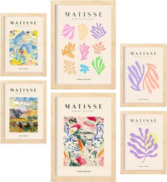 Nacnic Set mit 6 Henri Matisse Postern. Vegetation. Drucke des Fauvismus und der abstrakten Kunst f&uuml;r Innenarchitektur und Dekoration. A3 & A4 Holzfarbe Rahm
