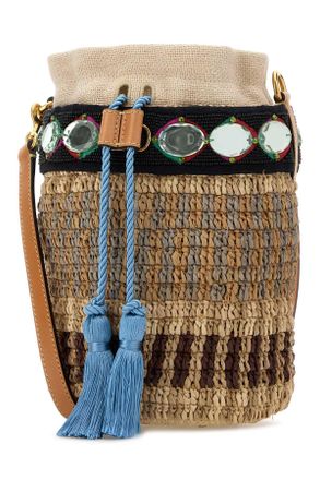Valentino Garavani Womens Embroidered Raffia Vlogo Signature Bucket Bag Multicbeigemulticneronatncamelazz Borse A Secchiello