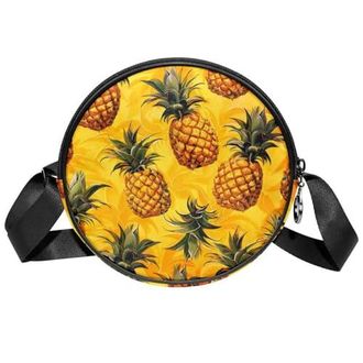 Generic Sac &agrave; bandouli&egrave;re rond pour femme, motif ananas sans couture, avec fermeture &eacute;clair, bretelles r&eacute;glables, sac &agrave; main rond d&eacute;contract&eacute; pour femmes et f