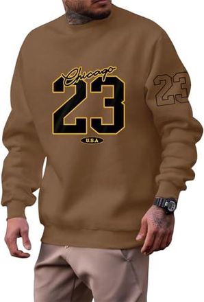 ORANDESIGNE Sweatshirt à Impression de Lettres Homme Sweat sans Capuche Ample Manche Longue Hip Hop Streetwear Pullover Harajuku Sweat pour Couples Unisexe A Brau