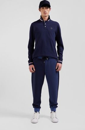 Eden Park Polo Manches Longues En Piqu&eacute; Coton Bleu Marine &Eacute;cusson Gomme Coupe Regular