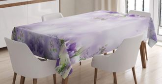 Abakuhaus Blumen Tischdecke, Frühlingsblume Blüte, Für den Inn und Outdoor Bereich geeignet Waschbar Druck Klar Kein Verblassen, 140 x 200 cm, Lila Lila Grün