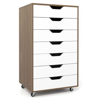 Giantex Rollcontainer mit 4 Schubladen & 2 Schr&auml;nke, Aktenschrank mit Rollen, Schubladenschrank Holz unter Schreibtisch, Druckertisch f&uuml;r Zuhause & B&uuml;ro (Wei&szlig;