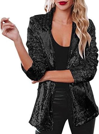 E.SSUE Blazer Long Femme Veste De Tailleur De Couleur Unie Coupe Droite Veste De Tailleur &eacute;l&eacute;gante Et D&eacute;contract&eacute;e pour Le Travail Devant Ouvert Manteau avec