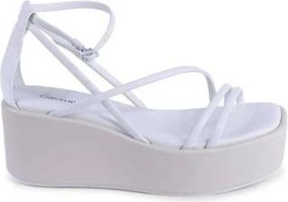 Calvin Klein Femme, Chaussures, Blanc, Taille: 40 EU Sandales &agrave; plateforme en cuir avec bride de cheville r&eacute;glable