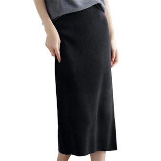 Generic Jupe longue dhiver en laine tricotée pour femme, jupe décontractée et épaisse taille haute, Noir, XXL