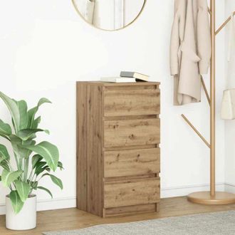 vidaXL Vidaxl - Buffet en bois ding&eacute;nierie ch&ecirc;ne artisanal 37,5x35x76 cm - 4 tiroirs - Surface lisse r&eacute;sistante &agrave; lhumidit&eacute; - Pour rangement optimis&eacute;