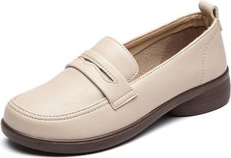 Generic Mocassins à semelle souple pour femme - Bout rond - Talon bas et épais - À enfiler - Confortables - Pour le travail et le bureau, beige, 37.5 EU
