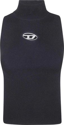 Diesel Femme, Tops, Noir, Taille: 42 FR Haut sans manches &agrave; col montant c&ocirc;tel&eacute;