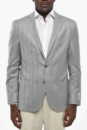 Corneliani CC COLLECTION Halbgef&uuml;tterter Blazer aus Seidenmix mit Fischgr&auml;tmuster Corneliani