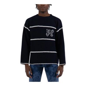 Palm Angels Gestreifter Monogramm Wollmischpullover - - Knitwear - Herren - Blau - S