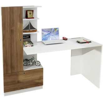 Vente-Unique Vente-Unique - Bureau droit avec &eacute;tag&egrave;re int&eacute;gr&eacute;e - Dimensions 120x61.8x73.8 cm - Panneaux de particules m&eacute;lamin&eacute; blanc - Fixation murale possible