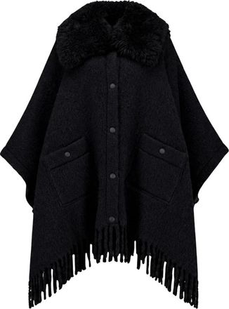 Moncler Cape aus Mohair-- Alpaka- und Wollmischung mit Shearling-Kragen - - Jackets - Damen - Schwarzk - ONE SIZE