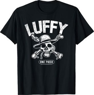 OnePiece Monkey D Luffy Strohhut Piraten Totenkopf gekreuzte Knochen Anime T-Shirt
