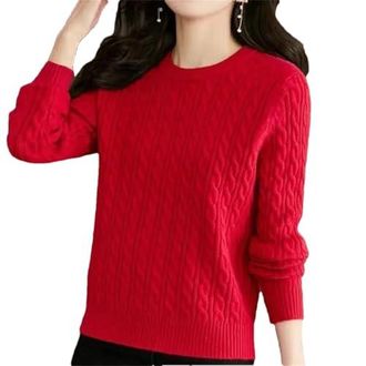 Generic Chemises à col rond pour femme - Coupe ajustée - Solide et souple - En tricot - Pull basique en tricot, Rouge, XXL