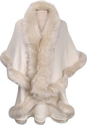 ZLYC Hiver Fausse Fourrure Cape Chaud Tricoté Ponchos Châle(Laiteux),Taille Unique