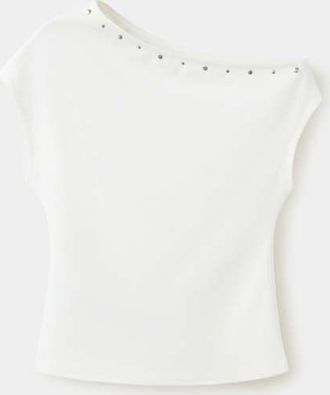 Mango T-shirt asym&eacute;trique &agrave; clous blanc cass&eacute; - Femme - XS - MANGO